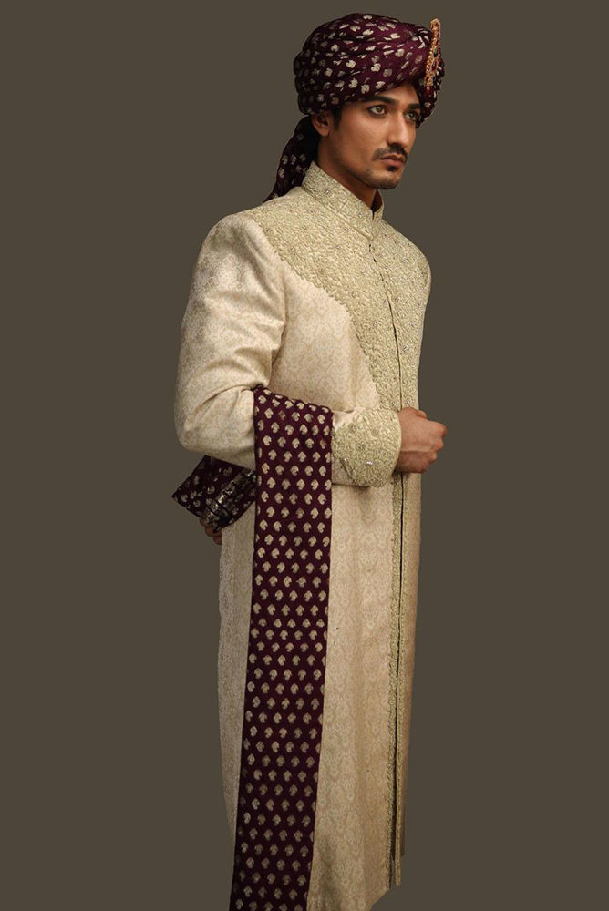 Off white sherwani with heavy kora dabka | Deepak Perwani