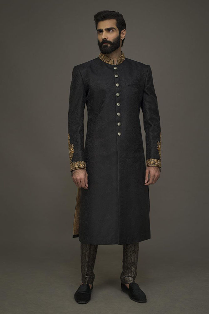 Black sherwani kora dabka work | Deepak Perwani
