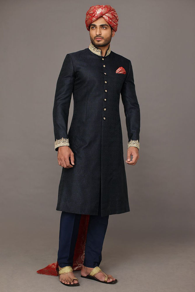 Navy blue sherwani | Deepak Perwani