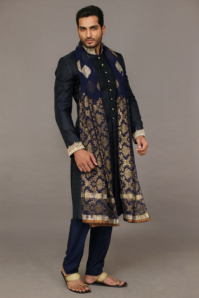 Navy blue sherwani | Deepak Perwani