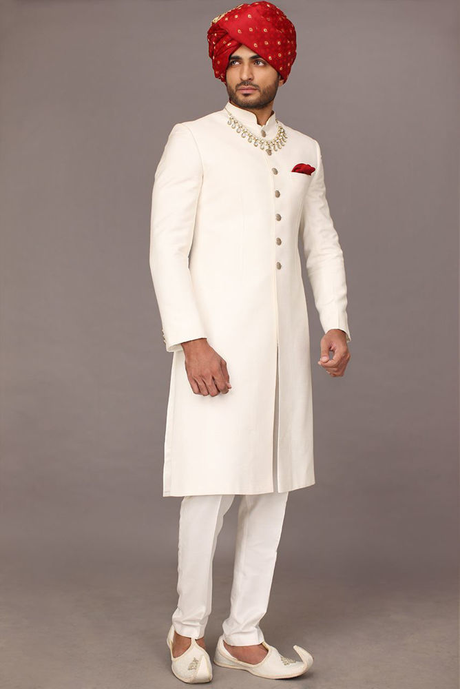 White plain sherwani | Deepak Perwani
