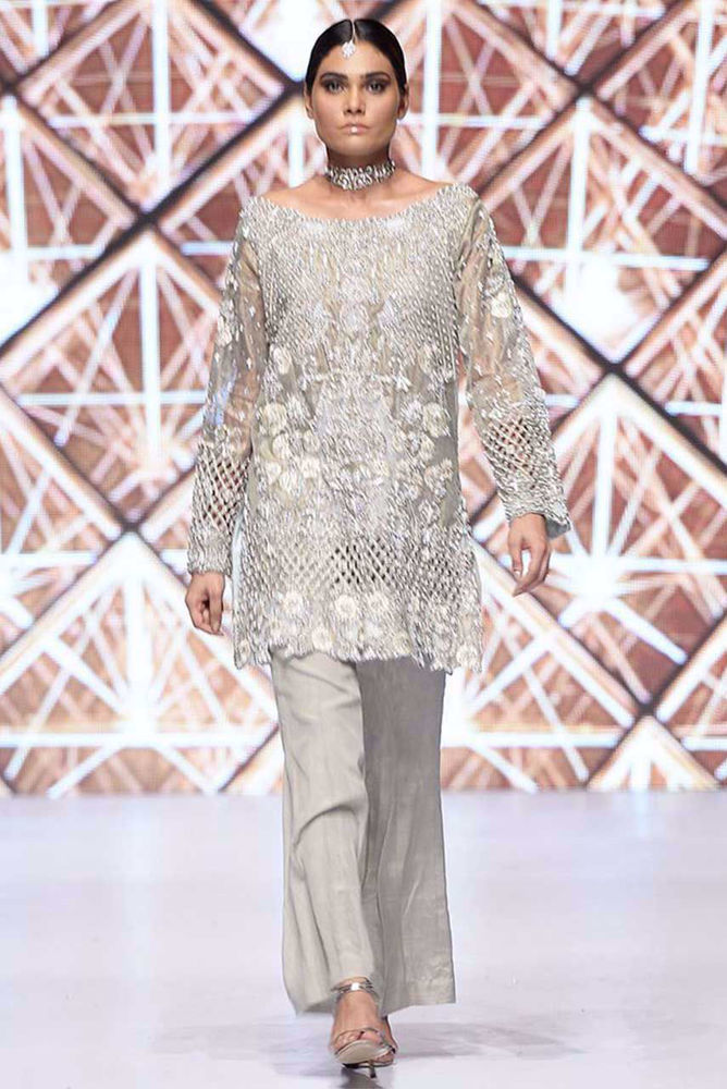 Silver net shirt (KTD3038) | Deepak Perwani